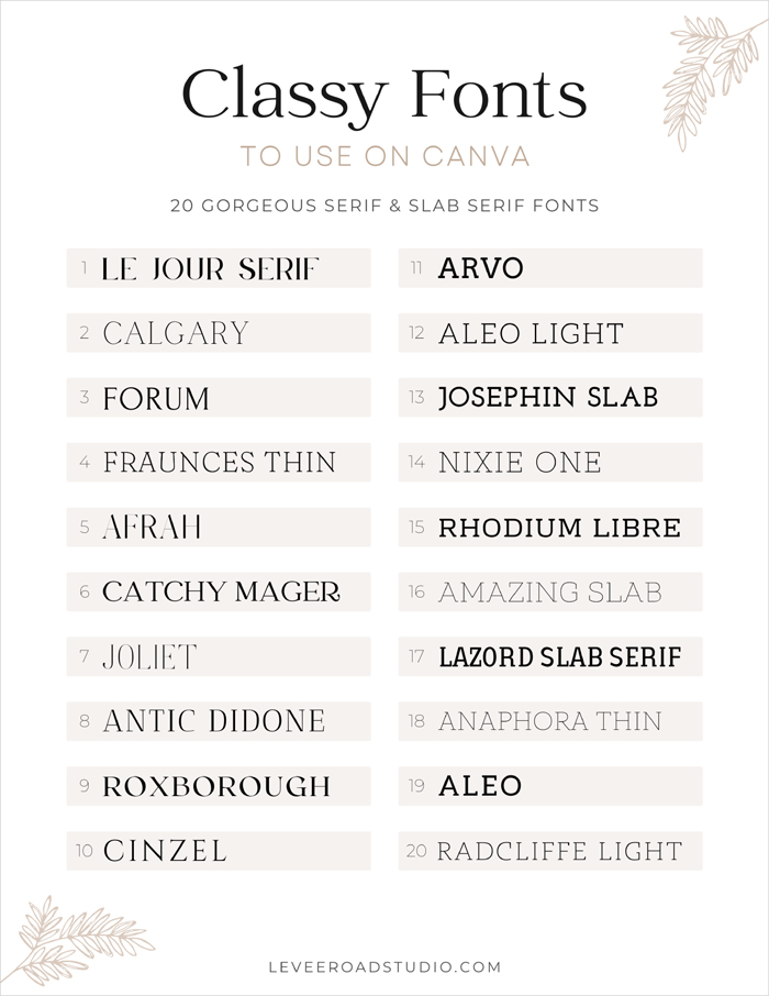 Best Serif Fonts on Canva (Part 1) | Levee Road Studio Best Serif Fonts on Canva (Part 1) | Levee Road Studio